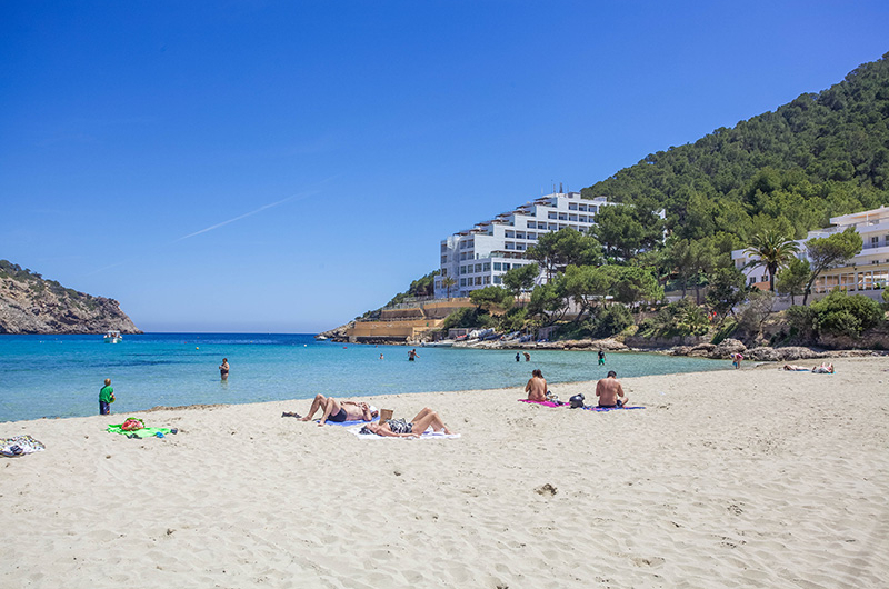 Cala Llonga Ibiza, popular family beach.